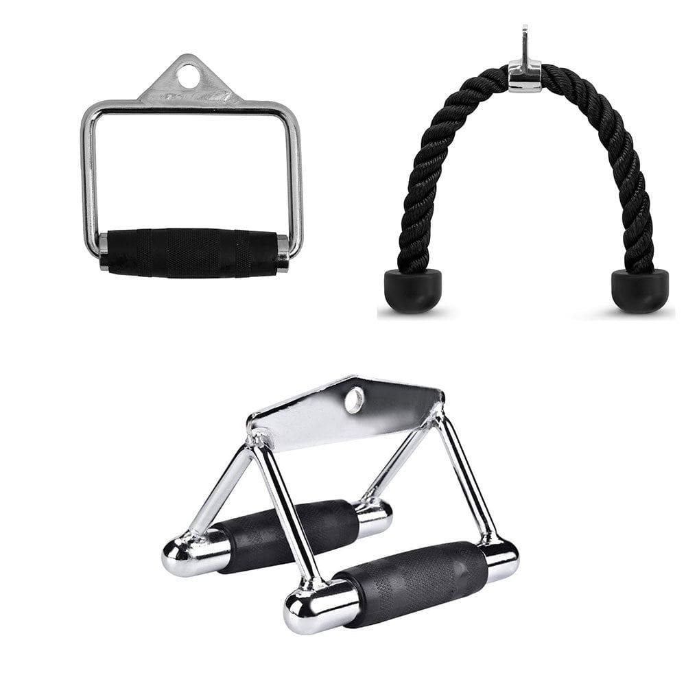 3-in-1 Cable Attachment Set - Tricep Rope + Handle + V Bar - Gym Plus